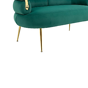 Velvet Small Loveseat Sofa, Upholstered Mini Couch with Curved Backrest, Modern 2-Seat Sofa with Gold Metal Legs, Comfy Love Seat for Living Room, Bedroom, Dorm, and Apart（Green）
