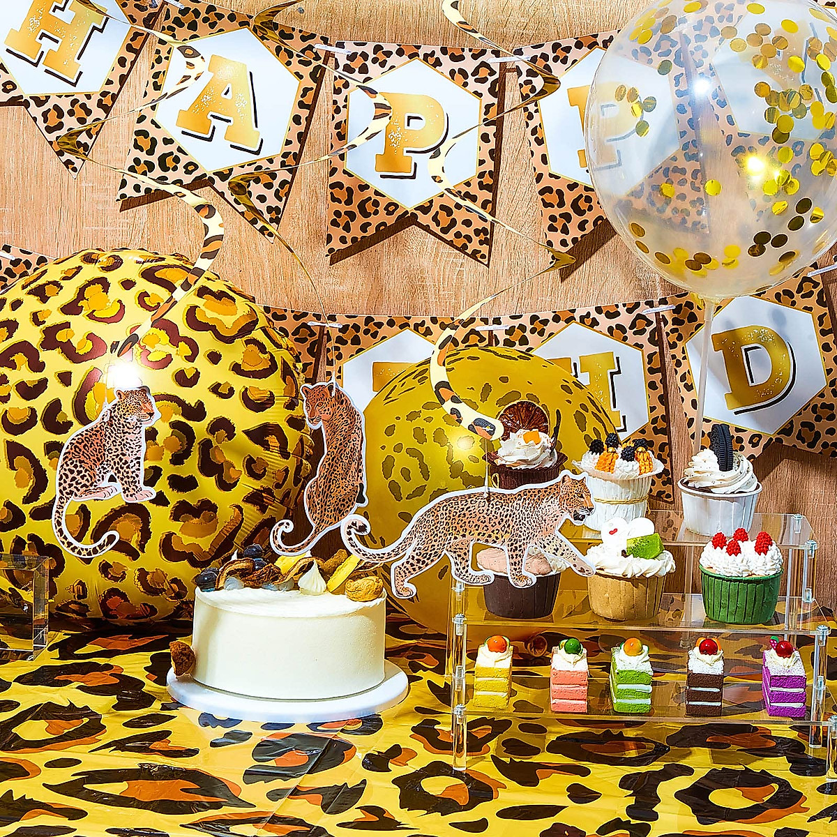 Civaner 25 Pieces Cheetah Happy Birthday Decorations Leopard Print Banner Leopard Balloons Leopard Print Plastic Tablecloth Cheetah Print Streamers for Boy Girl Baby Shower Supplies Decorations