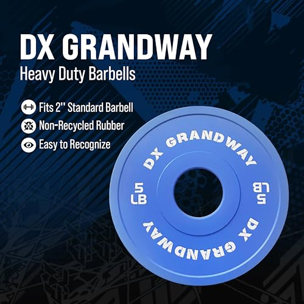 [5LB Pair] DX Grandway Fitness Change Weight Plates 1.25LB 2.5LB 5LB Pairs Support Plates Olympic Plates for Weight Lifting Bumper Weight Plates Steel Rubber Strength Training Weight Plates