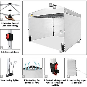 CROWN SHADES Comercial Instant Canopy Pop Up Tent 10X10 (10x10 with 4 Sidewalls, White)