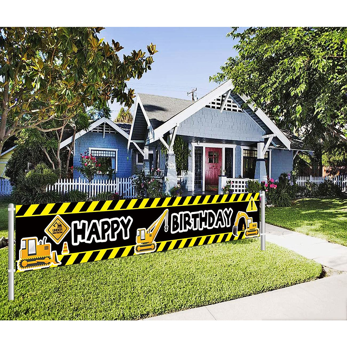 Large Construction Vehicle Happy Birthday Banner Baby Boy Toddler Kids Construction Theme Birthday Party Decoration Supplies Construction Bday party Backdrop Background Outdoor Indoor (9.8 x 1.6 feet)