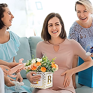 4 PCS Gold Flower Baby Shower Boxes Decor Table Floral Centerpieces Boxes for Gender Reveal Decoration Bronzing Flower Block Holder with Baby Letters Girls Boys Birthday Party Arrangement Favor