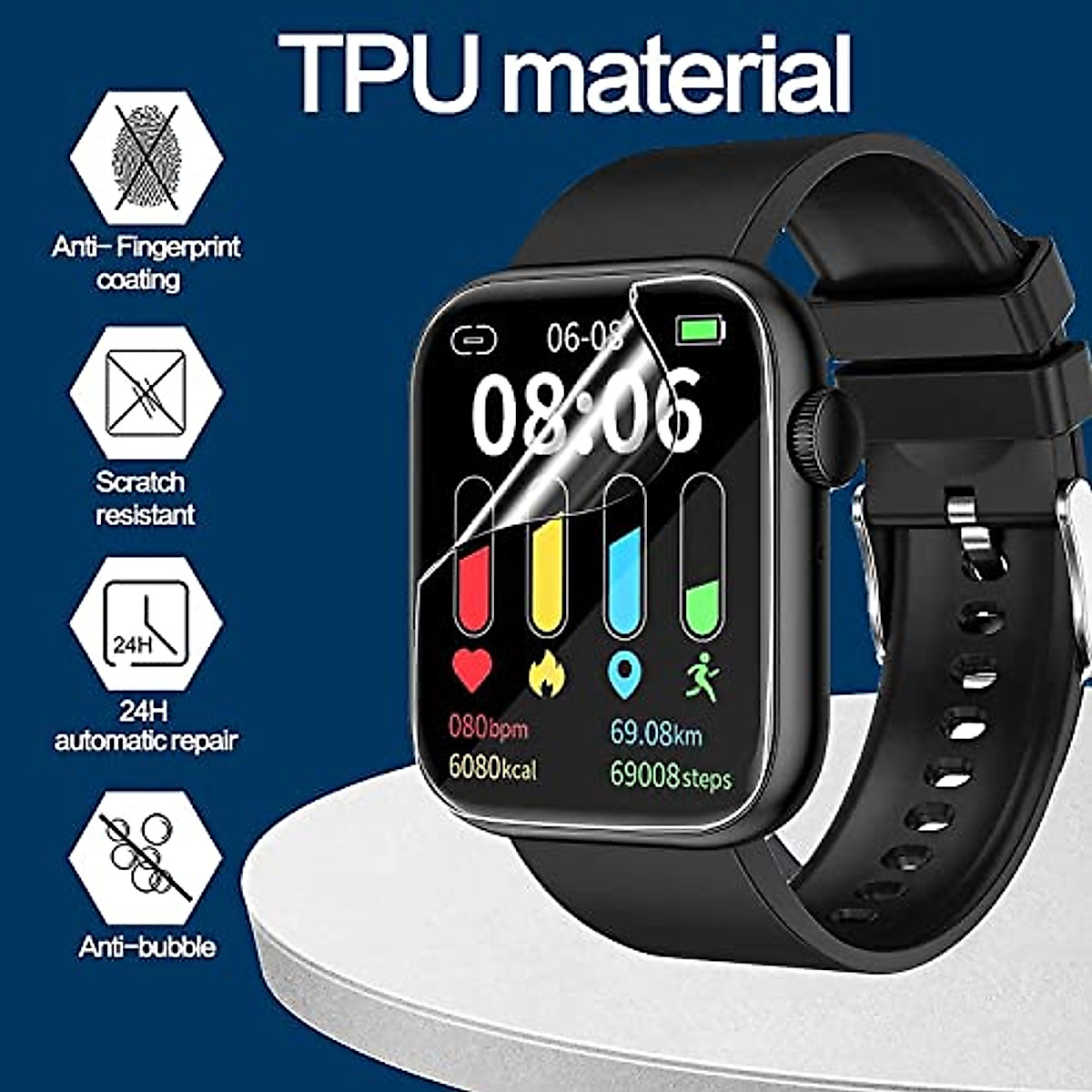 Compatible for AMAZTIM C20 Smart Watch Screen Protector, Lamshaw [6 Pack] Full Coverage TPU Clear Film Compatible with Kospet Tank M1 Pro Smart Watch / Slothcloud Smart Watches/C20 Military Smart Watch/PYRODUM GT600 Smart Watches (6 PACK)