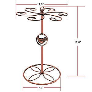 Sunnyac Scrollwork Bronze Wine Glass Rack, Elegant Freestanding Stemware Holder Stand with 6 Hooks, for Home and Bar Storage and Artistic Tabletop Display, Bird-style (Bronze 2)