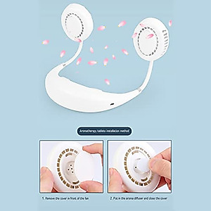 3 Speeds Adjustment Cooling Personal Fan,plplaaoo Hanging Neck Fan, USB Charging Fan, Leafless Massage Aromatherapy Bladeless Fan with Battery, USB Charging Fan for Outdoor Office Home (White)