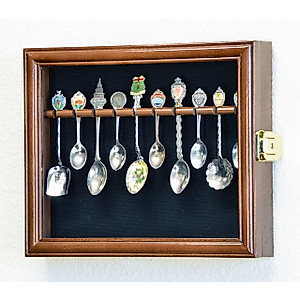 10 Spoon Display Case Cabinet Wall Mount Rack Holder w/98% UV Protection Lockable, Walnut