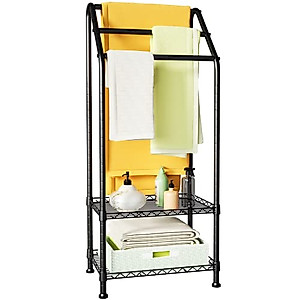 FUTASSI 3 Tiers Free-Standing Towel Rack, 51.2" Portable and Adjustable Metal Bathroom Storage Organizer, Lightweight Bath Towel Standing Shelf for Swimming Pool, 51.2”H x 16.1”W x 11.8”D, Black