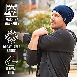 CHARM Mens Running Sports Beanie - Gym Caps Sweat Wicking Bike Hat Helmet Liner Black