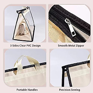 10-Pack Dust Bags for Handbags, Clear Handbag Storage Organizer for Closet, Purse Dust Bags Cover for Storage with Sturdy Bottom,Hanging Closet Organizer with Zipper Handles (10 Pack Beige)