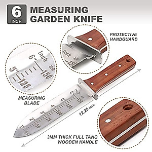 Topline Hori Hori Garden Knife, Double-edge Stainless Steel Blade, Garden Knife with Leather Sheath for Digging, Weeding, Planting, Hori Hori Knife with Sharpener, Sharpening Stone Included