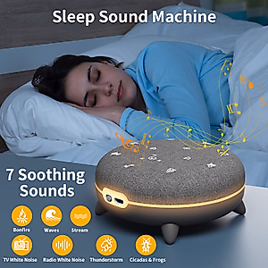 iHoven Portable Sound Machine, White Noise Sound Machine with Night Lights 7 Soothing Natural Sounds Sleep Timer Rechargeable Bluetooth Spearker for Adults Baby Kids Sleeping Relaxation