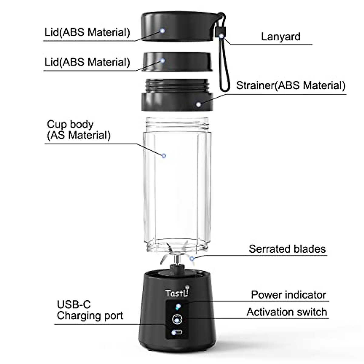 Portable Blender Bottles, Mini Personal Blender for shakes and smoothies (Black)