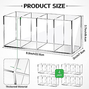 Pajean 4 Pack Acrylic Pen Pencil Holder 4 Compartments Clear Pencil Pen Holder Organizer Acrylic Makeup Brush Holder Acrylic Pencil Organizer Cup for Office Home Supplies Desk Accessories