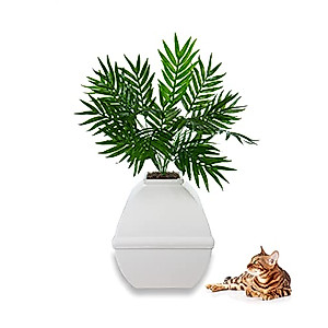 Good Pet Stuff, The Courtyard Hidden Litter Box, Artificial Plants & Enclosed Square Cat Planter Litter Box, Vented & Odor Filter, Easy to Clean, White Birch