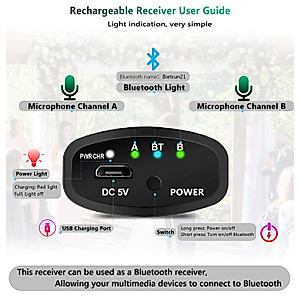Wireless Microphone with Bluetooth, Professional UHF Dual Handheld Dynamic Metal Mic System Set with Rechargeable Receiver, 160 ft Range, 1/4''Output, for Karaoke Machine, Singing, Amp, PA Speaker