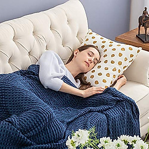 Bedsure Cooling Bamboo Waffle Weave Blanket - Soft, Lightweight and Breathable Throw Blankets for Hot Sleepers, Luxury Cotton Throws for Bed, Couch and Sofa, Navy 50x70Inches