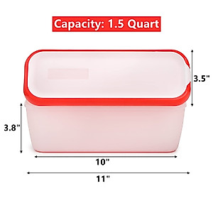 Peohud 3 Pack Ice Cream Containers, 1.5 Quarts Homemade Ice Cream Tubs with Lids, Freezer Storage Container for Sorbet, Frozen Yogurt and Gelato, Non-Slip Base, Dishwasher Safe