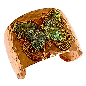 Elaine Coyne Collectible Artwear Forged Copper and Patina Brass Neo-Victorian Butterfly with Filigree Cuff Bracelet
