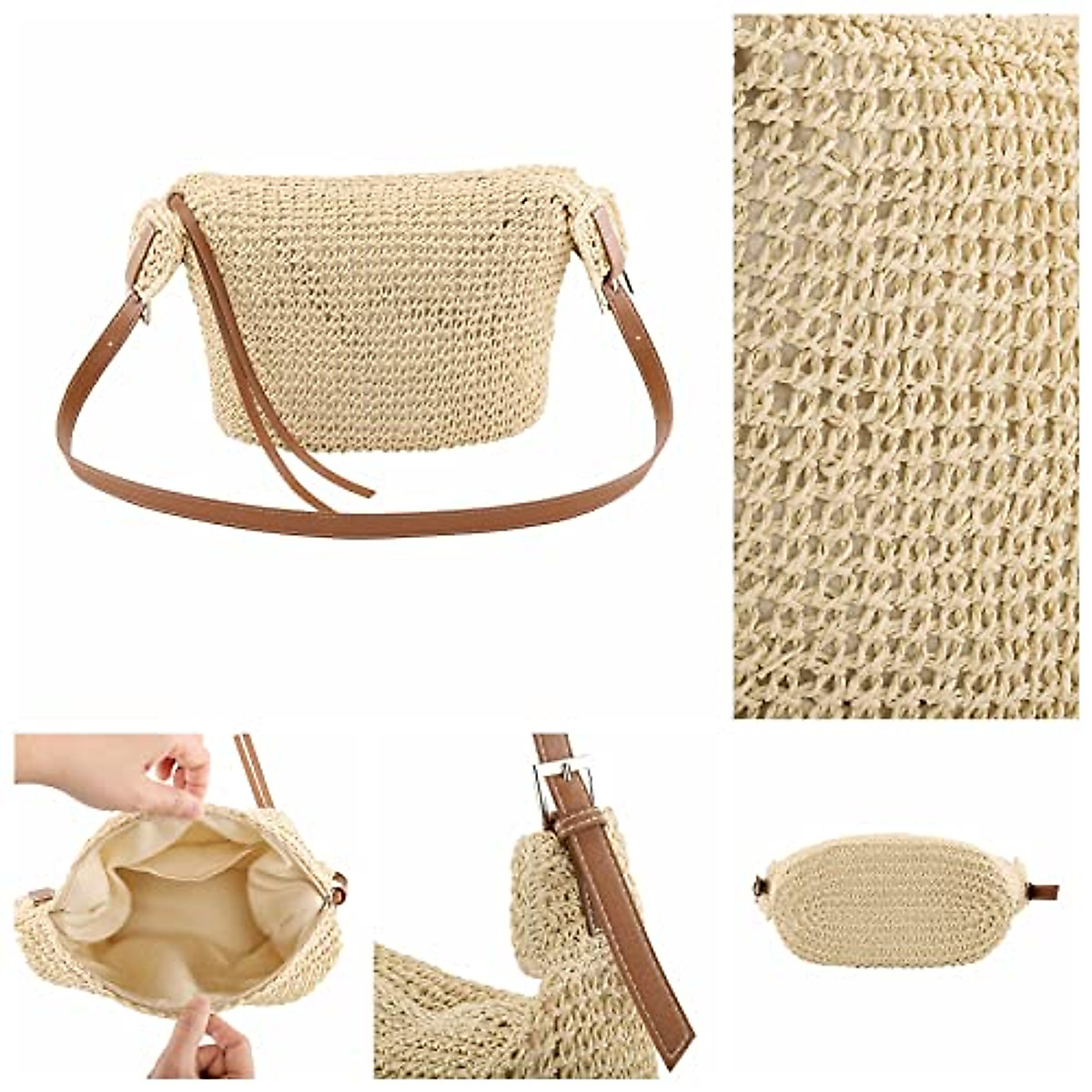 Ayliss Women Straw Handbag Purse Small Summer Beach Handmade Crossbody Shoulder Tote Handbag Handwoven Beach Straw Bag (Beige)