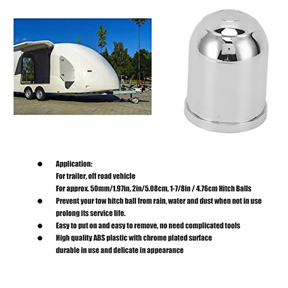 Trailer Hitch Ball Cover,Trailer Ball Coupler Head Cap Chrome Plated Protection Cover ABS Plastic for 50mm 2in 1‑7/8in Hitch Balls