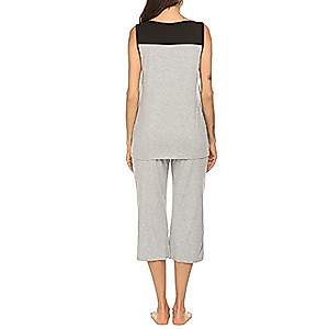 Ekouaer Women's Sleepwear Bamboo Jersey Sleeveless Top and Capri Pleated Loungewear O Neck Pajama Set Grey L