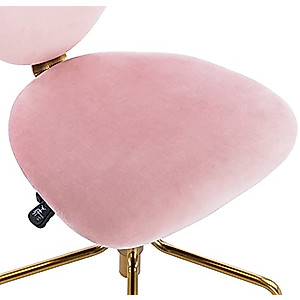 Wahson Velvet Upholstered Cute Home Office Desk Chair Armless, Modern Comfy Office Swivel Fabric Vanity Makeup Chair with Heart Shape Back, for Living Room, Bedroom, Rose Pink