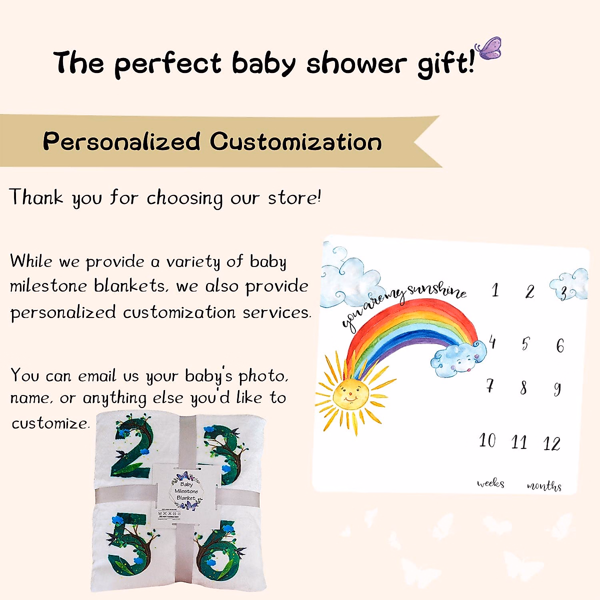 QICAIYUN Baby Monthly Milestone Blanket, Rainbow Theme Baby Month Blanket for Baby's, First Year Calendar Growth Chart, 48''x48'' YUN007