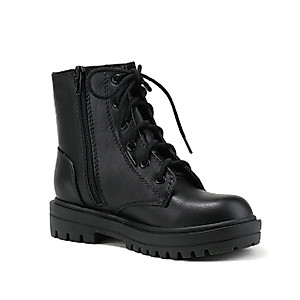 Soda Firm-IIS Girls Lace Up Side Zipper Vegan Leather Combat Boots (Black, numeric_13)
