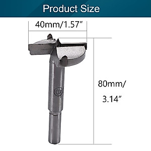 Utoolmart Forstner Drill Bits, 40mm Cemented Carbide Wood Cutter Tool, Hex Shank Woodworking Hole Saw Cutter, 80mm Length Woodworking Hole Boring Bit, Gray, 1 Pcs