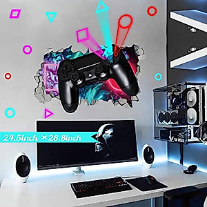 KOKOLAP Game Wall Decals,Gaming Wall Stickers for Teen Boys Room,3D Broken Wall Decals Gamer Controller Sticker Peel and Stick,Video Gaming Wallpaper for Kids Bedroom Playroom Nursery Boys Gift Decor