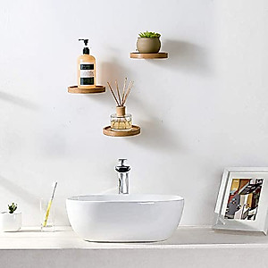 Round Floating Shelves, 3 Pack Solid Oak Deep Floating Shelves for Wall 6'' Diameter Circle Small Plant Shelves Wall decorfor Bedroom, Living Room, Kitchen