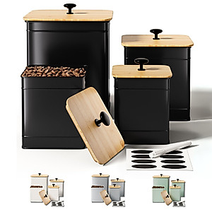 Kitchen Canisters for Countertop Set of 4 with Customizable Chalkboard Labels & Marker Pen - Big Iron Kitchen Canisters with Airtight Lids - Canisters Sets for the Kitchen - Black Kitchen Canister Set