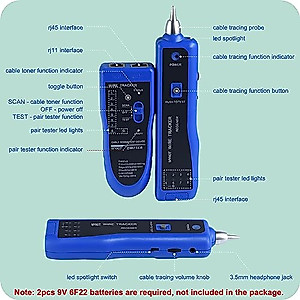 mykit Multi-Function Network Cable Tester RJ45 RJ11 Wire Ethernet Tracer Remote Toner Tool Kit with Bag Probe Audio Tone for LAN CAT5 CAT6 Tracker Telephone Line Finder Speed Check Home Repair