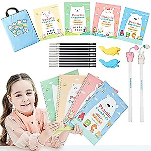 Learn-Journey Upgraded Large Size Magic Practice Copybook for Kids, Handwriting Practice Workbook, Reusable Writing Practice Book for Preschools(4 Books with Pens)-Blue Bag
