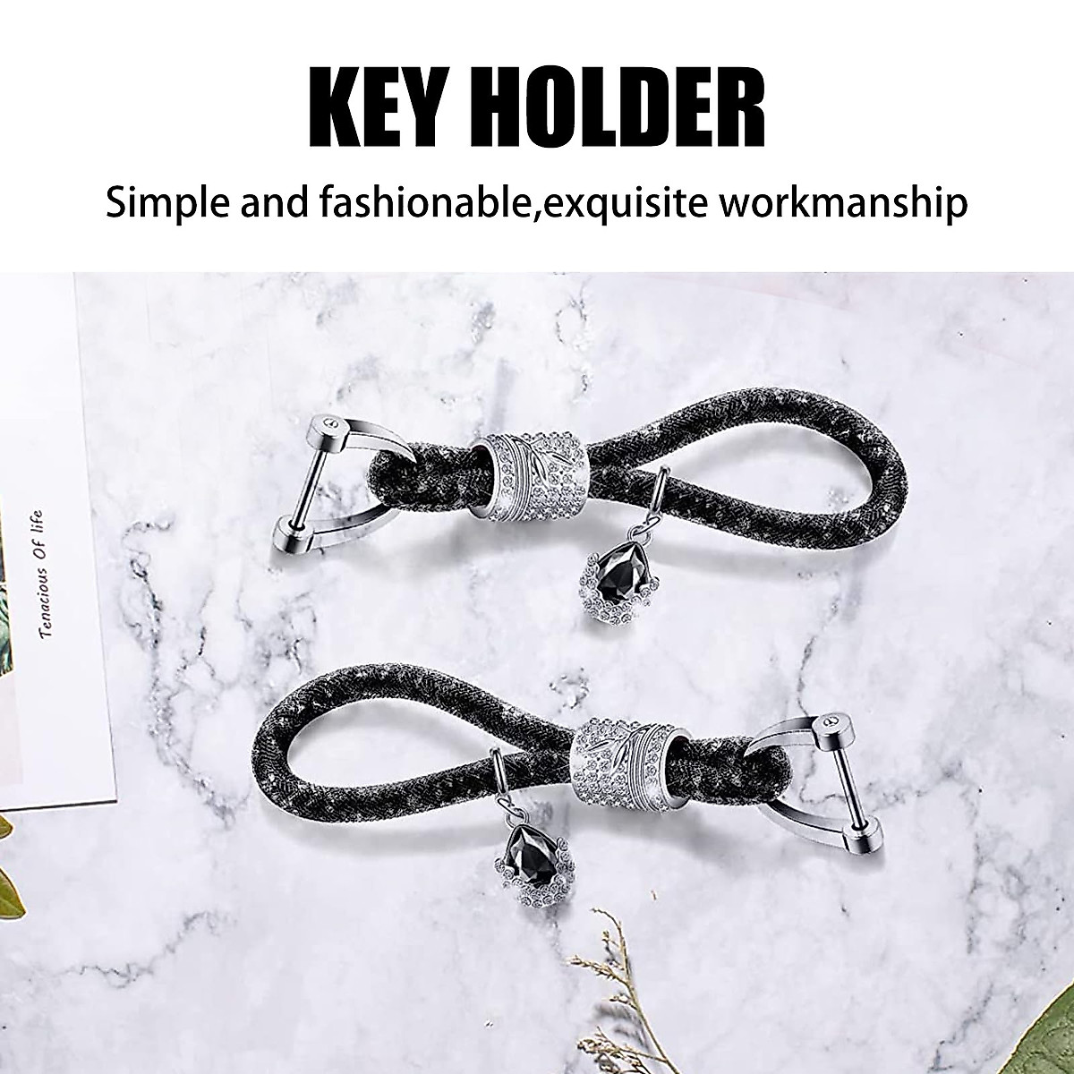 ZKFAR 1 PC Bling Crystal Car Keychain, Car Key Chains Glitter Key Ring, Keychain Accessories with Bling Rhinestones (Black)