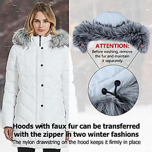 BINACL Long Hooded Down Alternative Overcoat, Sports Thermal Zip Up Thickened Jacket with Fur Trim Puffer 100% Polyester Weathered Motorcycle Softshell Cotton Padding Jacket for Girlfriend(White,M)