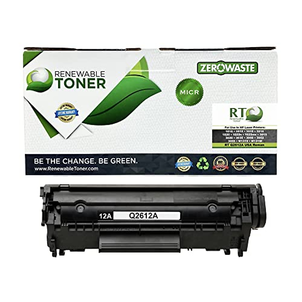 Renewable Toner USA Remanufactured MICR Toner Cartridge Replacement for HP 12A Q2612A Laser Printers 1010 1012 1015 1018 1020 1022 3015 3020 3030 3050 3052 3055 M1319