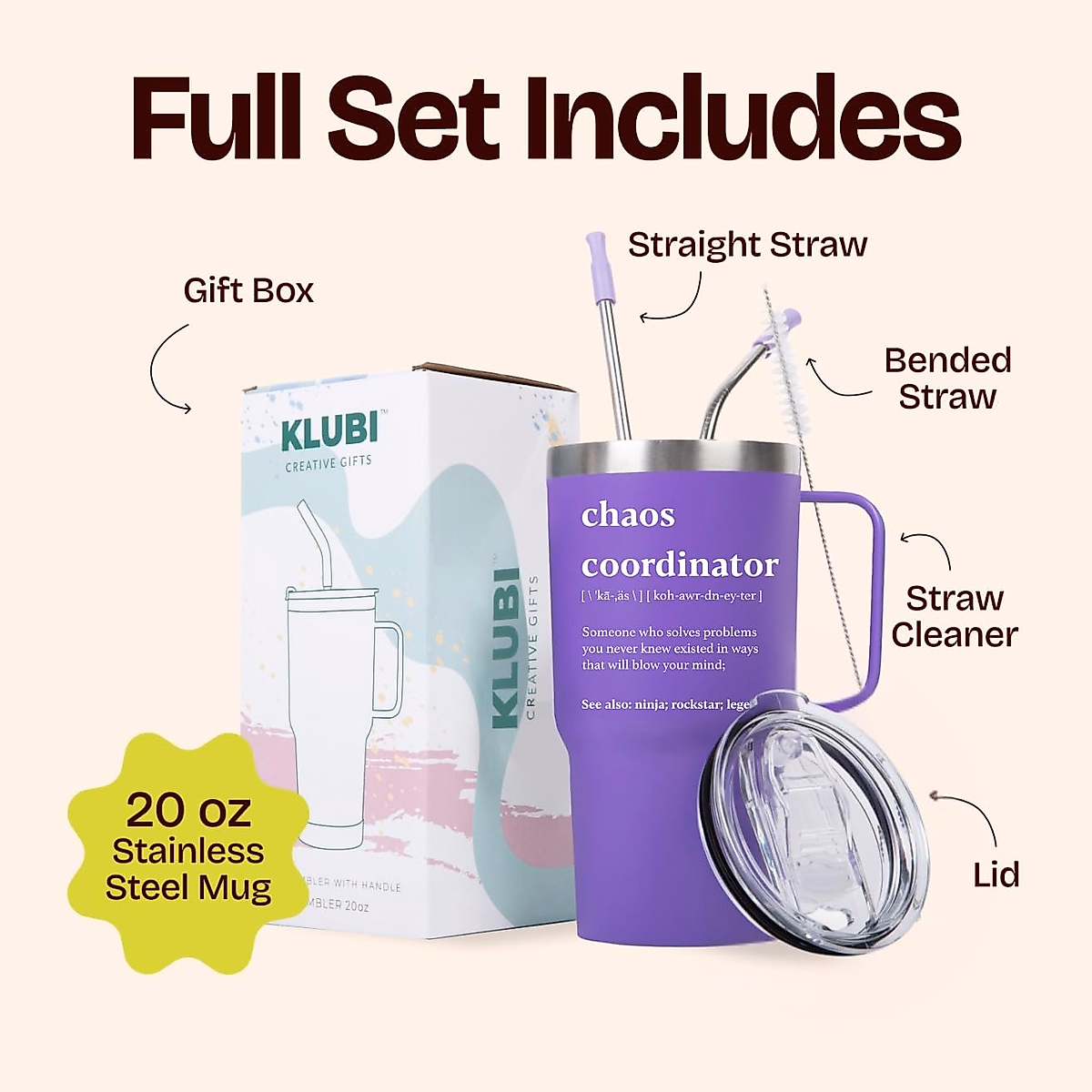 Chaos Coordinator Gifts for Women - Chaos Coordinator Tumbler Mug 20oz with Handle Purple Gifts for Women Boss Lady Gifts for Women Teacher Appreciation Gifts Baskets for Women Nurse Manager Gifts