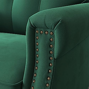 HONBAY Velvet Modern Accent Chair, Comfy Chair Armchair for Bedroom with Nailhead Arm Cozy Single Sofa Club Chair for Living Room Office, Green