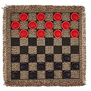 3-in-1 Mini Checkers Rug + Classic & Mega Tic Tac Toe - Portable Compact 12" x 12" Reversible Checkerboard Rug - Travel, Parties, Games on The Go, Family Board Game Night