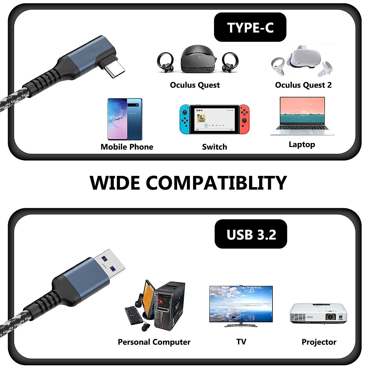 USB C Link Cable Compatible with Oculus Link Cable 6M,Usb to Usb C Cable High Speed Data Transfer&Fast Charging USB C Cable Compatible for Oculus Quest and Quest 2 to a Gaming PC