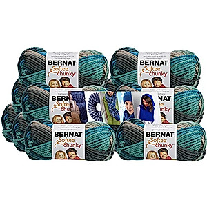 Bernat Yarn Softee Chunky Yarn - 12 Pack with Pattern Cards in Color (Deep Waters Ombre)