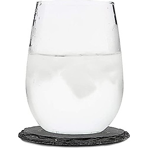 Juvale Round Black Slate Stone Coasters Set with Steel Stand (3.8 Inches, 8 Pack)