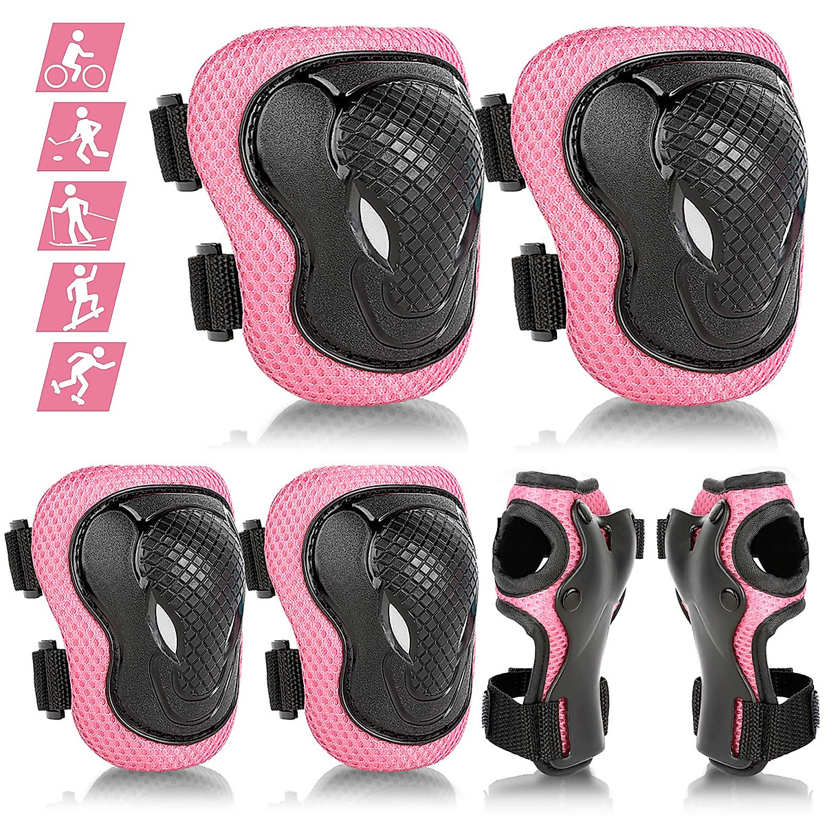 ValueTalks Protective Gear Sets for Youth/Kids Adjustable Safety Knee Pads and Elbow Pads Wrist Guards for 5~15yrs Girls Boys Teens Cycling Skating Roller Skateboard Bike Scooter Outdoor Sports