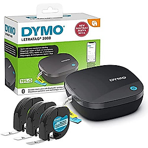 DYMO LetraTag 200B Bluetooth Label Maker, Compact Label Printer, Connects Through Bluetooth Wireless Technology to iOS and Android, Includes 3 Assorted Label Tapes