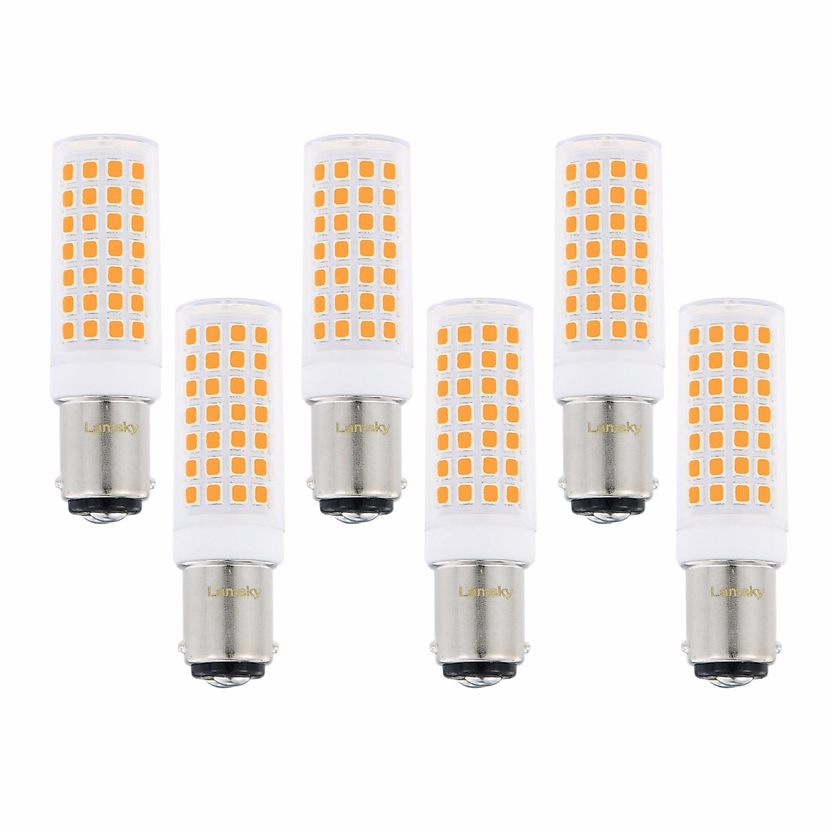 Lamsky BA15D Led Bulbs 6W Dimmable 120V,B15 Double Contact Bayonet Base,Soft Warm White 3000K,60W JD Type T3/T4 Halogen Equivalent Replaces for Pendants Ceiling Fans Sewing Machine Light(6-Pack)