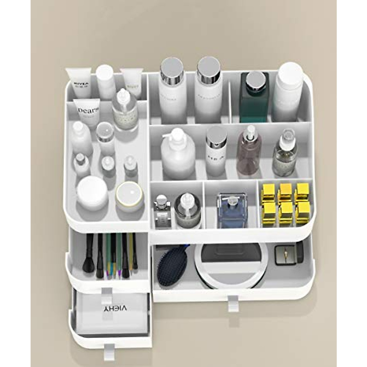 MIUOPUR Makeup Organizer for Vanity, Large Capacity Desk Organizer with Drawers for Cosmetics, Lipsticks, Jewelry, Nail Care, Skincare, Ideal for Bedroom and Bathroom Countertops - Large White