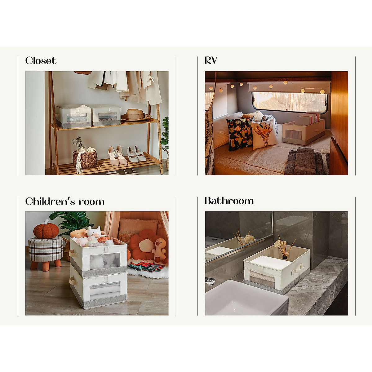 LoforHoney Home Closet Storage Bins with Clear Window, Foldalble Storage Baskets for Shelves with Handles, Fabric Storage Bins for Clothes, Shelf Baskets for Organizing, Beige & Gray, 2-Pack