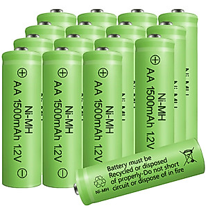 GENYESTAR Rechargeable AA Batteries, AA NIMH 1.2V 1500mAh Double A Rechargeable Battery Pre-Charged Solar Batteries Low Self Discharge for Solar Light Household Devices, 16 Pack
