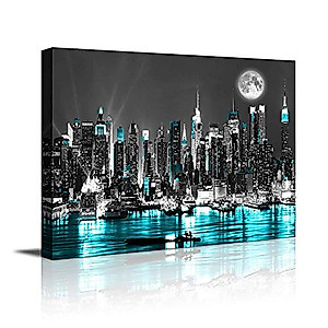 canvas wall art blue sea New York paintings Wall Art,Black and White Stretched wall art for bedroom artwork Canvas Art Prints, 12"x16"Wall Decoration Painting bedroom wall decor Office, Ready to Hang